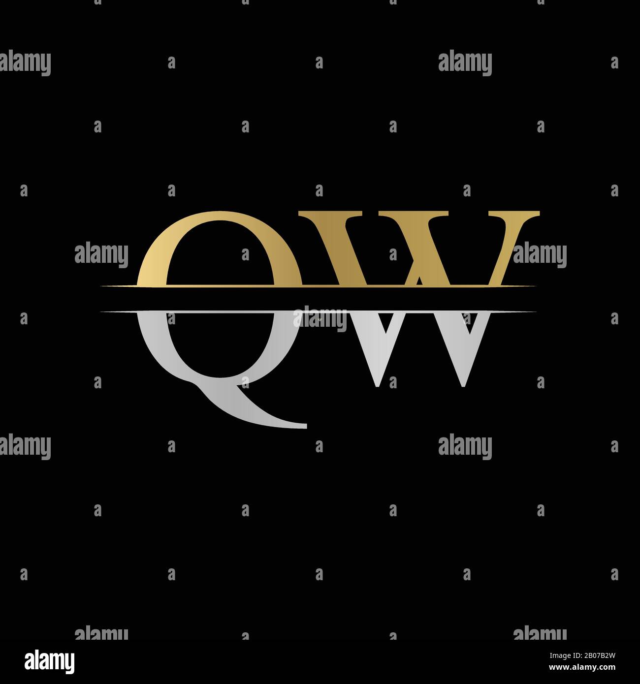 Initial Monogram Letter QW Logo Design Vector Template. Silver and Gold ...