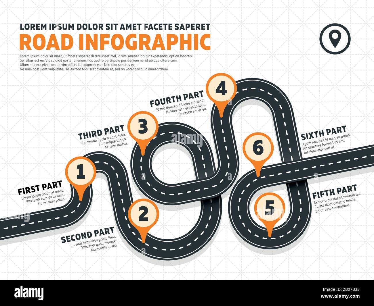 Street, road business marketing vector infographics template with pin ...