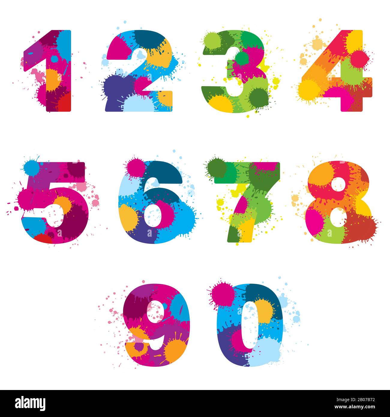 Vector numbers painted by colorful splashes. Rainbow arithmetic signs ...