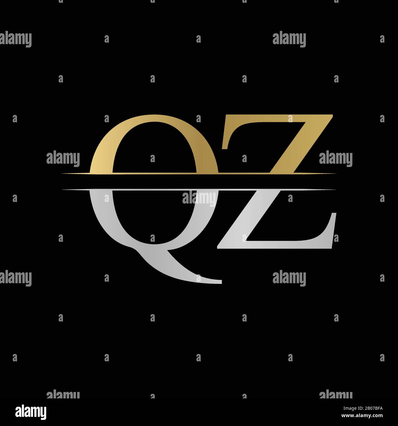 Initial Monogram Letter QZ Logo Design Vector Template. Silver and Gold ...