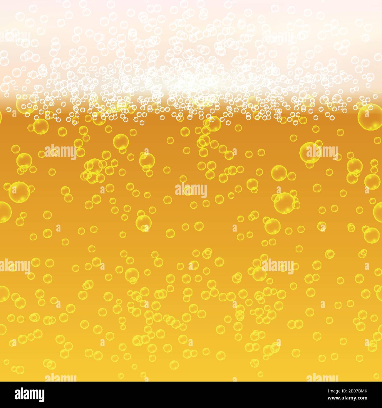 Close up light beer with foam and bubbles vector seamless background ...