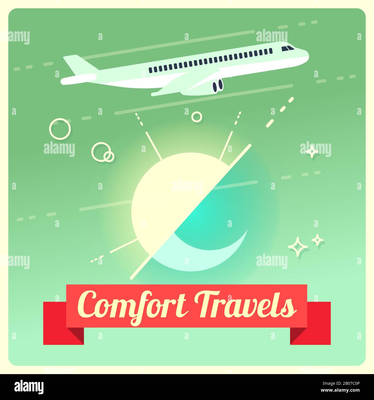 Vector travel concept with passenger airplane. Banner with aircraft ...