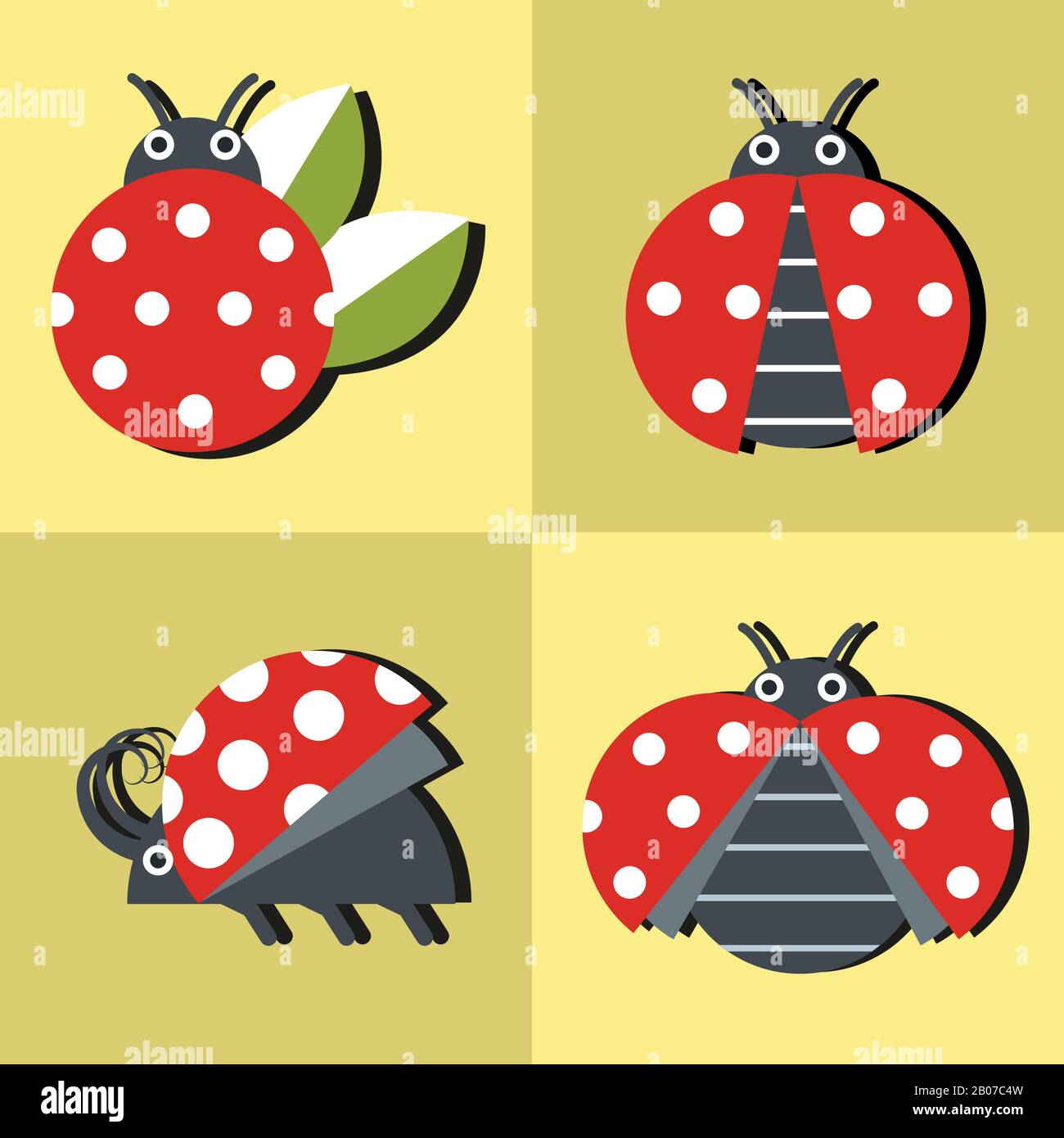 Ladybug icons in applacation style on yellow background. Vector ...