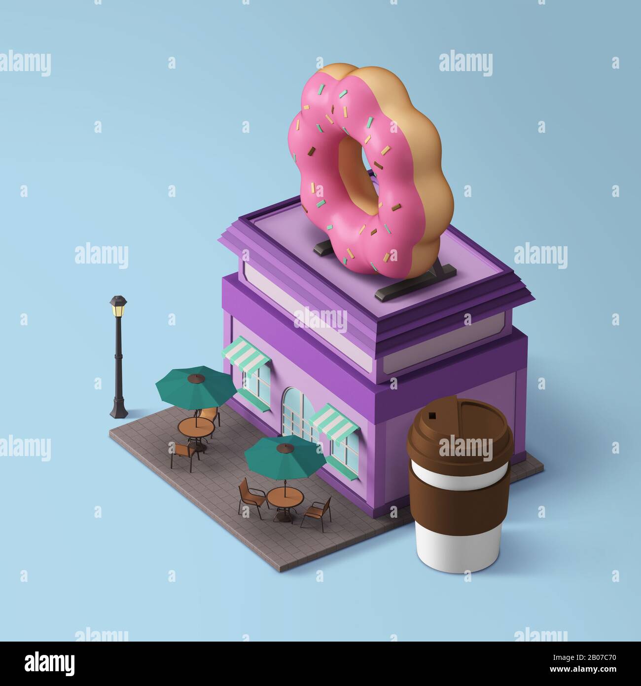 3D Shop Building with Food at the Top Isometric 010 Stock Photo - Alamy