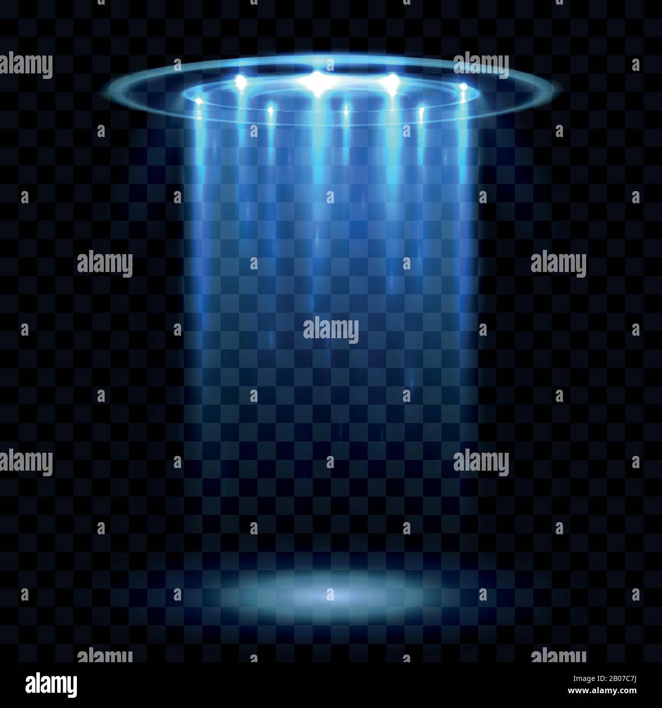 UFO light beam, aliens futuristic spacecraft isolated on transparent ...