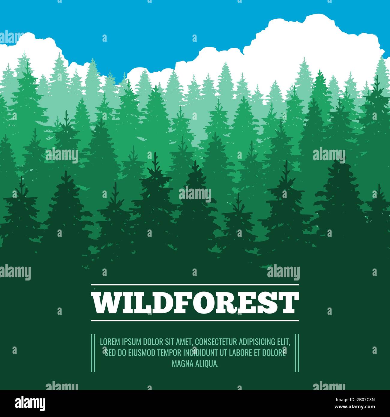 Wild landscape with fir trees coniferous forest vector illustration ...
