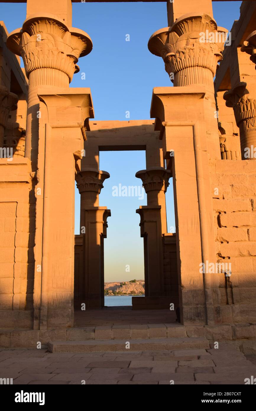 Ancient pharaohs Philae temple in Aswan Egypt in the river nile , old ...