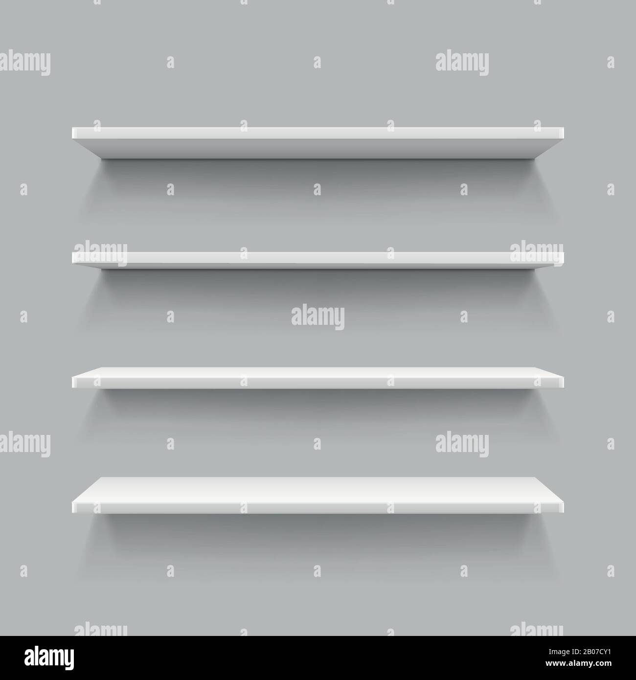 Empty white shop shelf, retail shelves from plywood frame, realistic ...