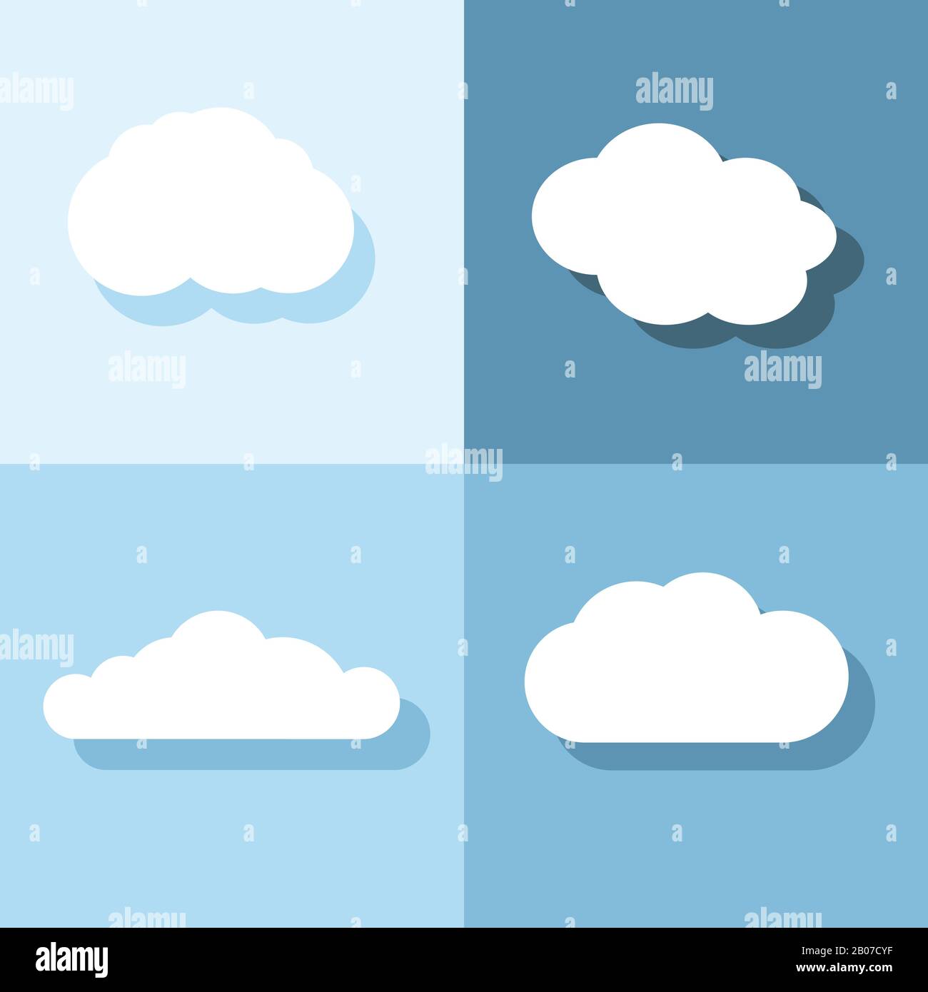 Cloud flat icons with shadow on blue background. Set of clouds. Vector ...