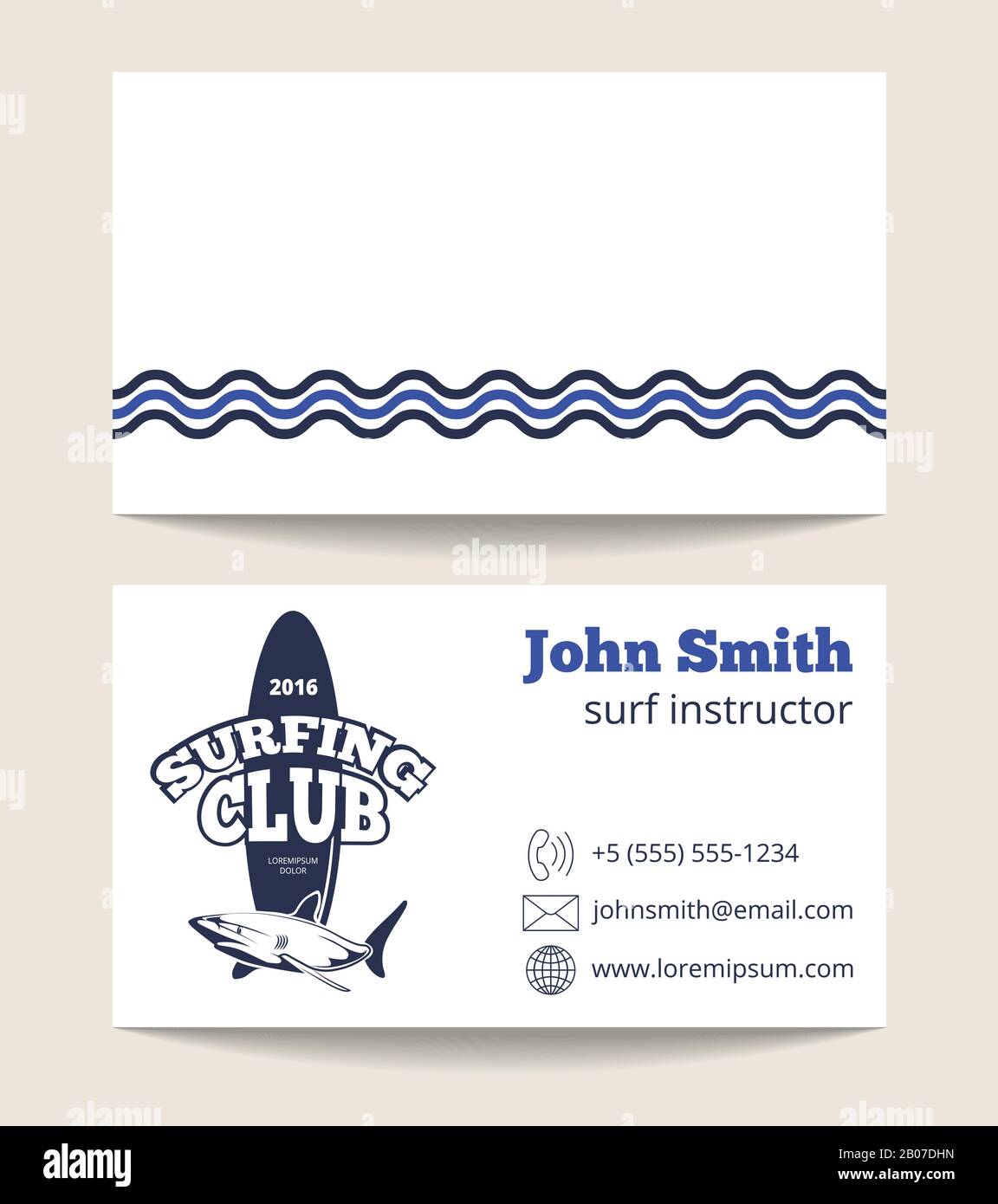 Surfing club business card template with logo. Poster surfing club ...