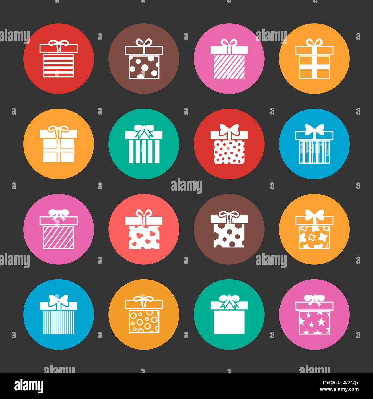 Gift boxes vector icons set over black. Present object with ribbon ...