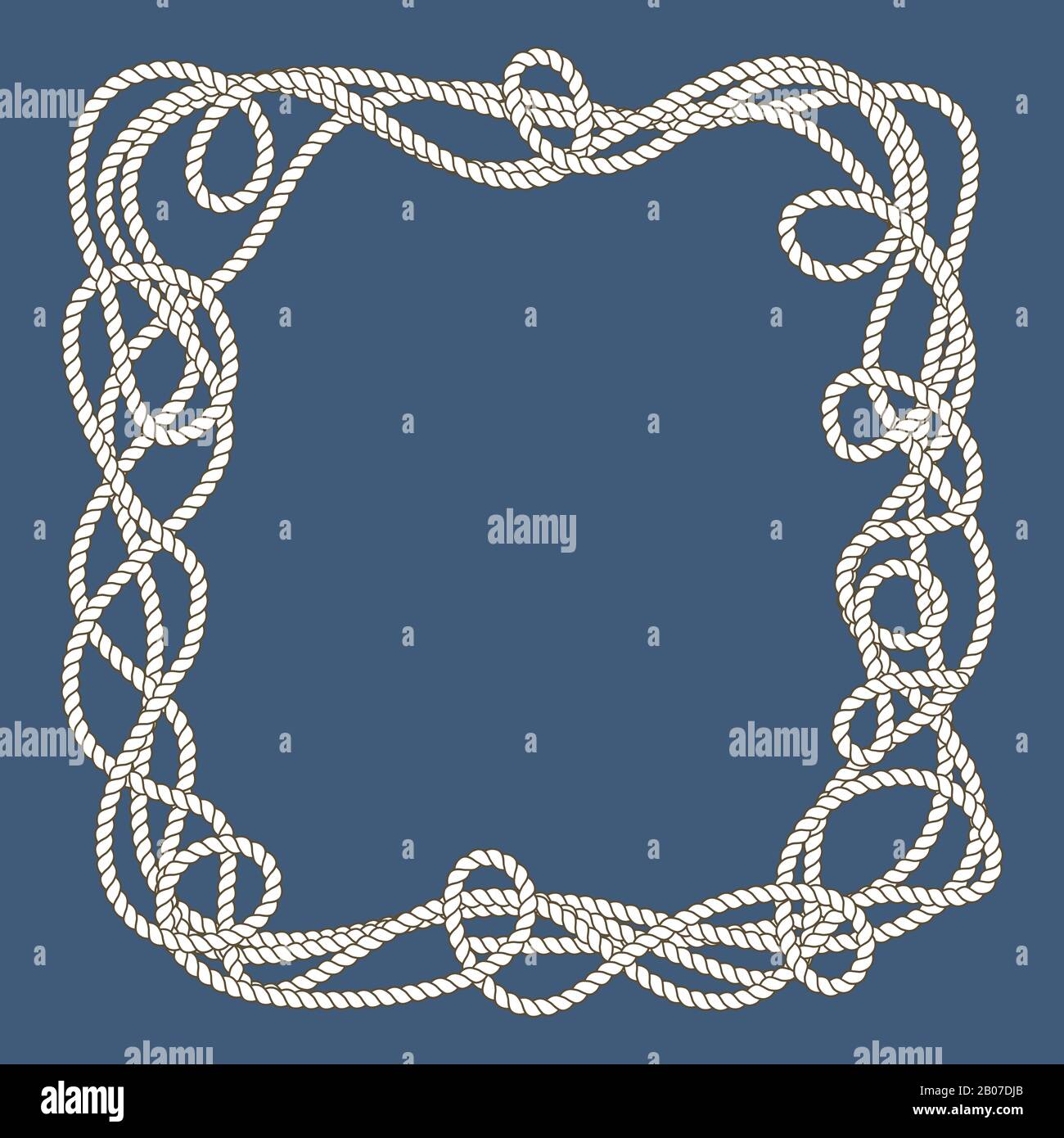 Tangled nautical ropes frame over blue background. Vector illustration ...