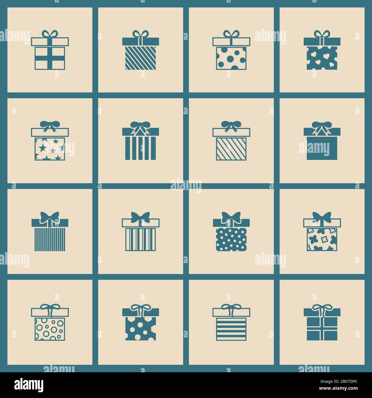 Gift boxes vector icons set in beige and blue. Present to holiday ...