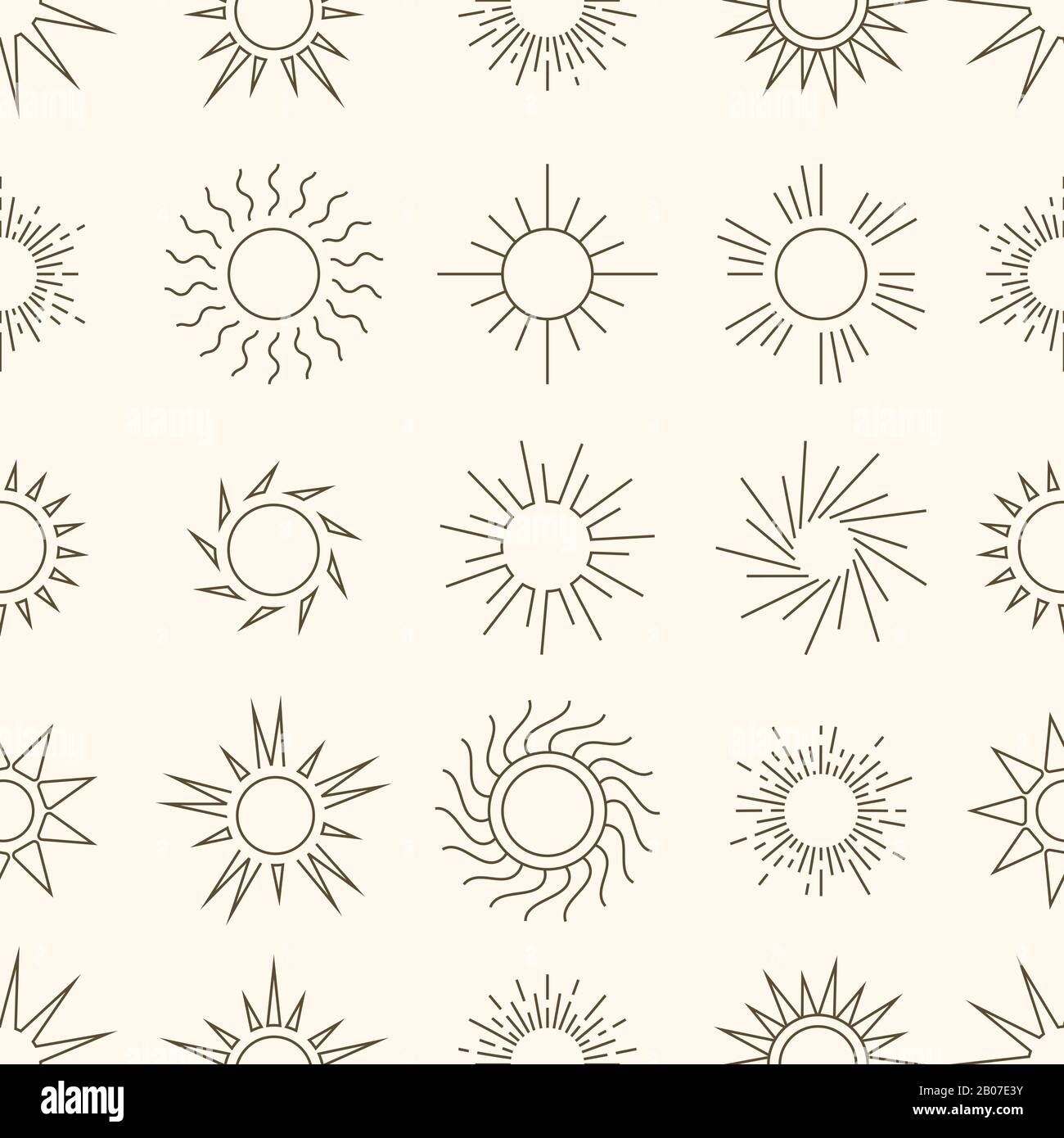 Linear style suns in the sky seamless pattern background. Vector ...