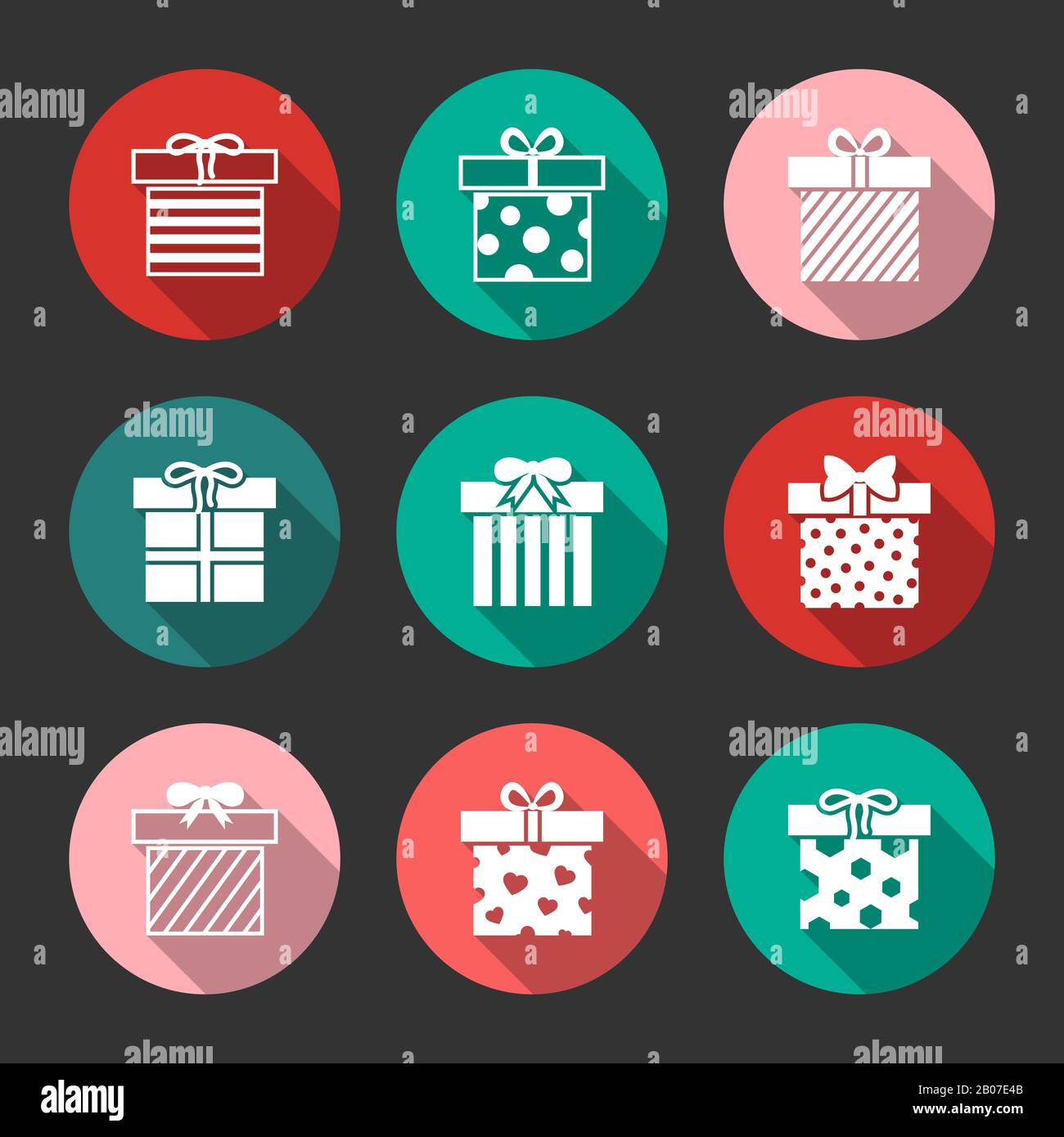 Gift boxes isolated in round. Vector icons set over black illustration ...