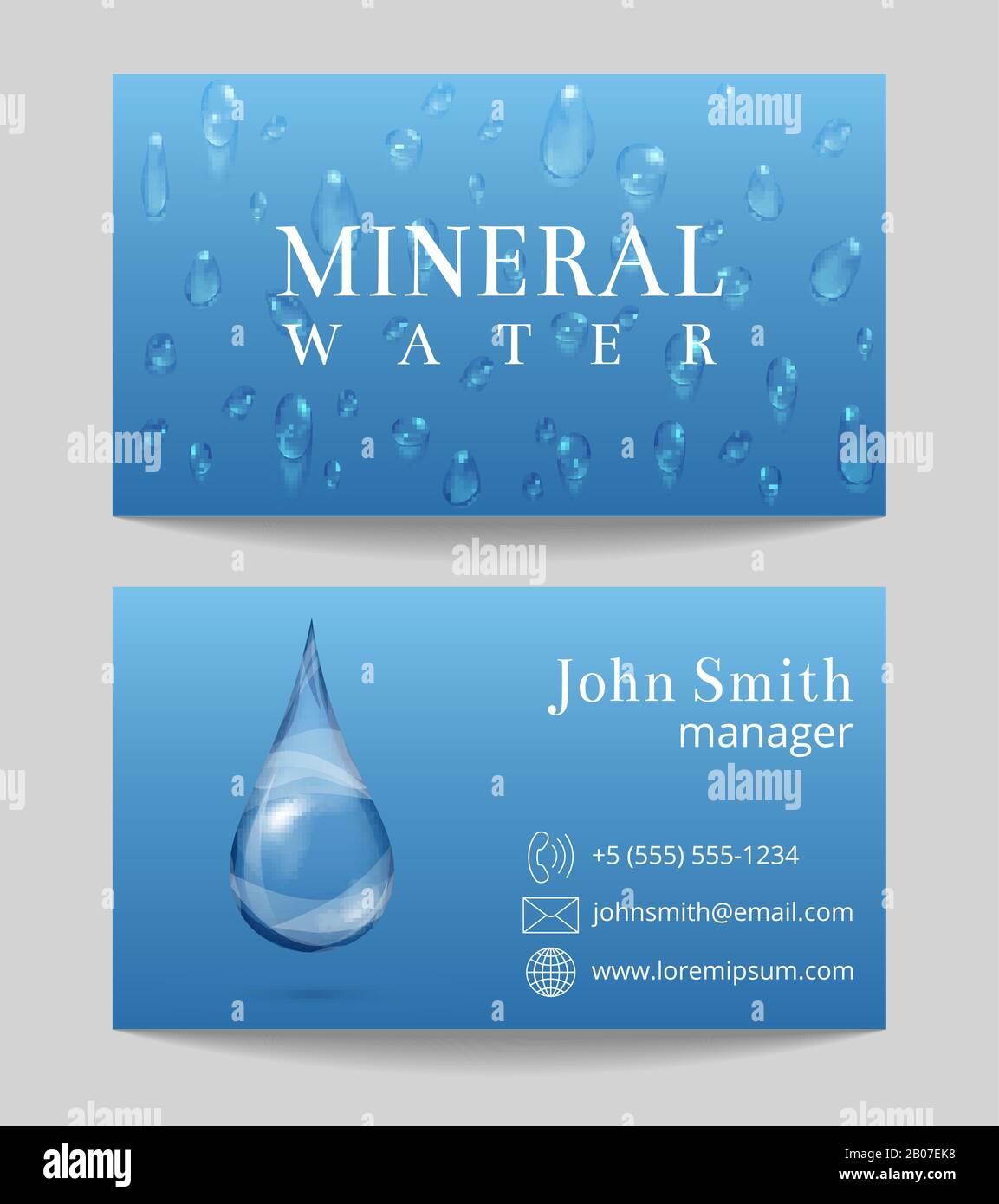 Mineral water delivery business card both sides template. Drop on ...