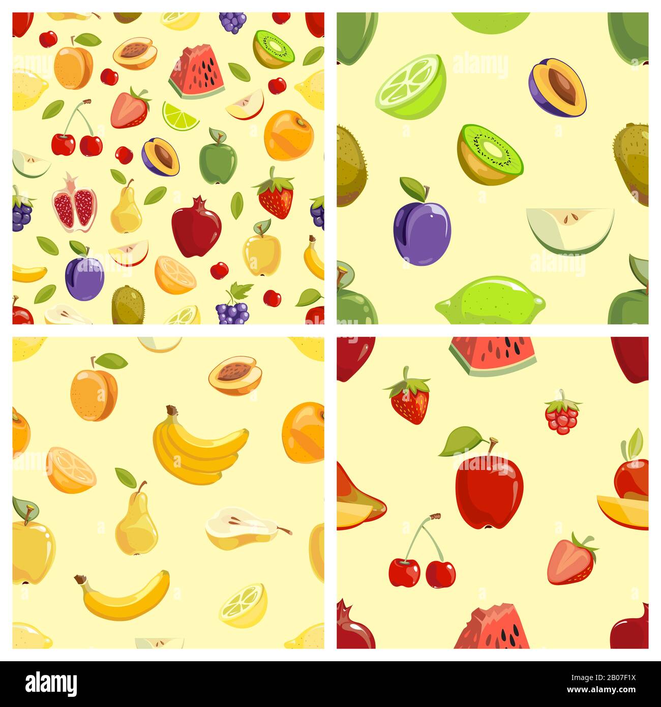 Set Of Vector Fruits Seamless Patterns Collection Of Sweet Fruit