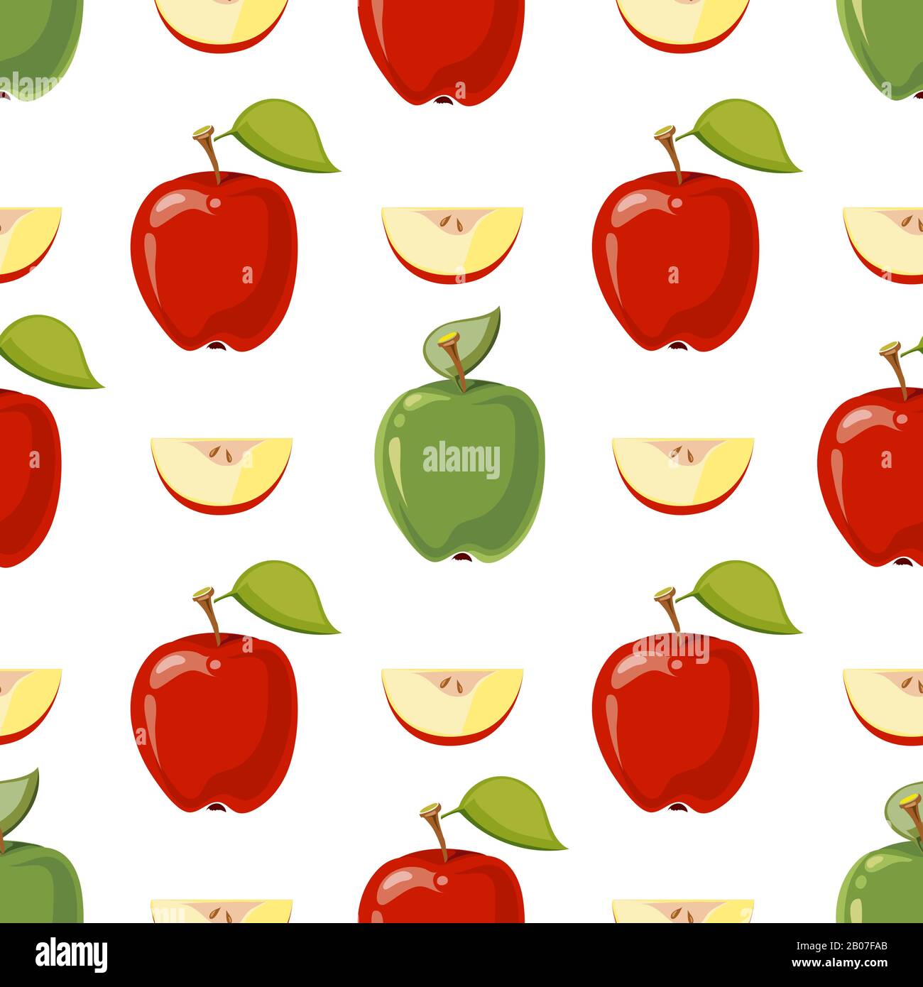 Red And Green Vector Apples Isolated In White Background Seamless