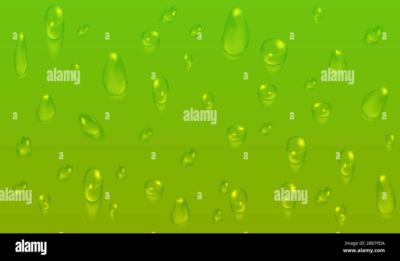 Green natural background with water drops. Fresh dew vector ...