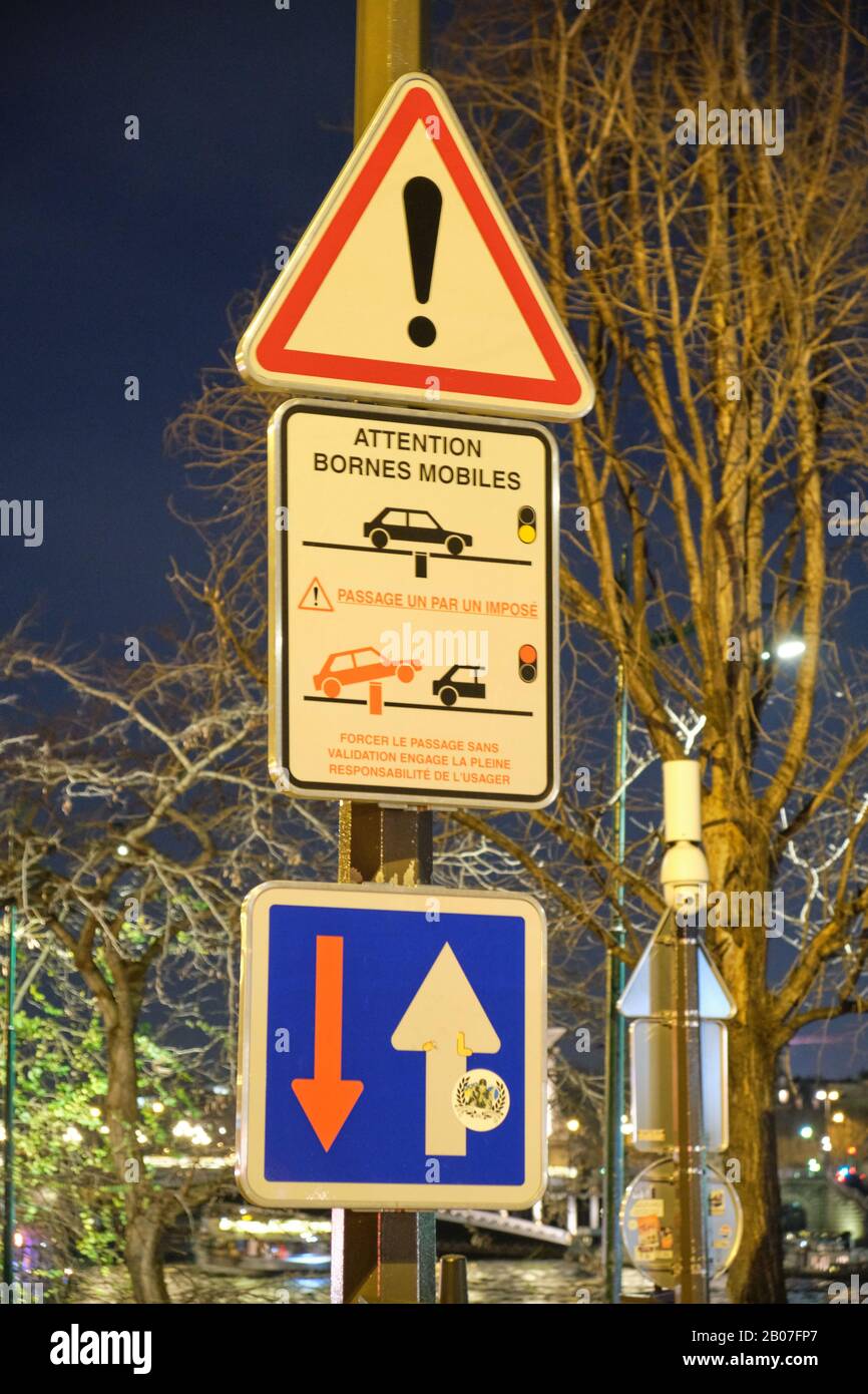 Danger - Automated Rising Bollards Signs Stock Photo - Alamy
