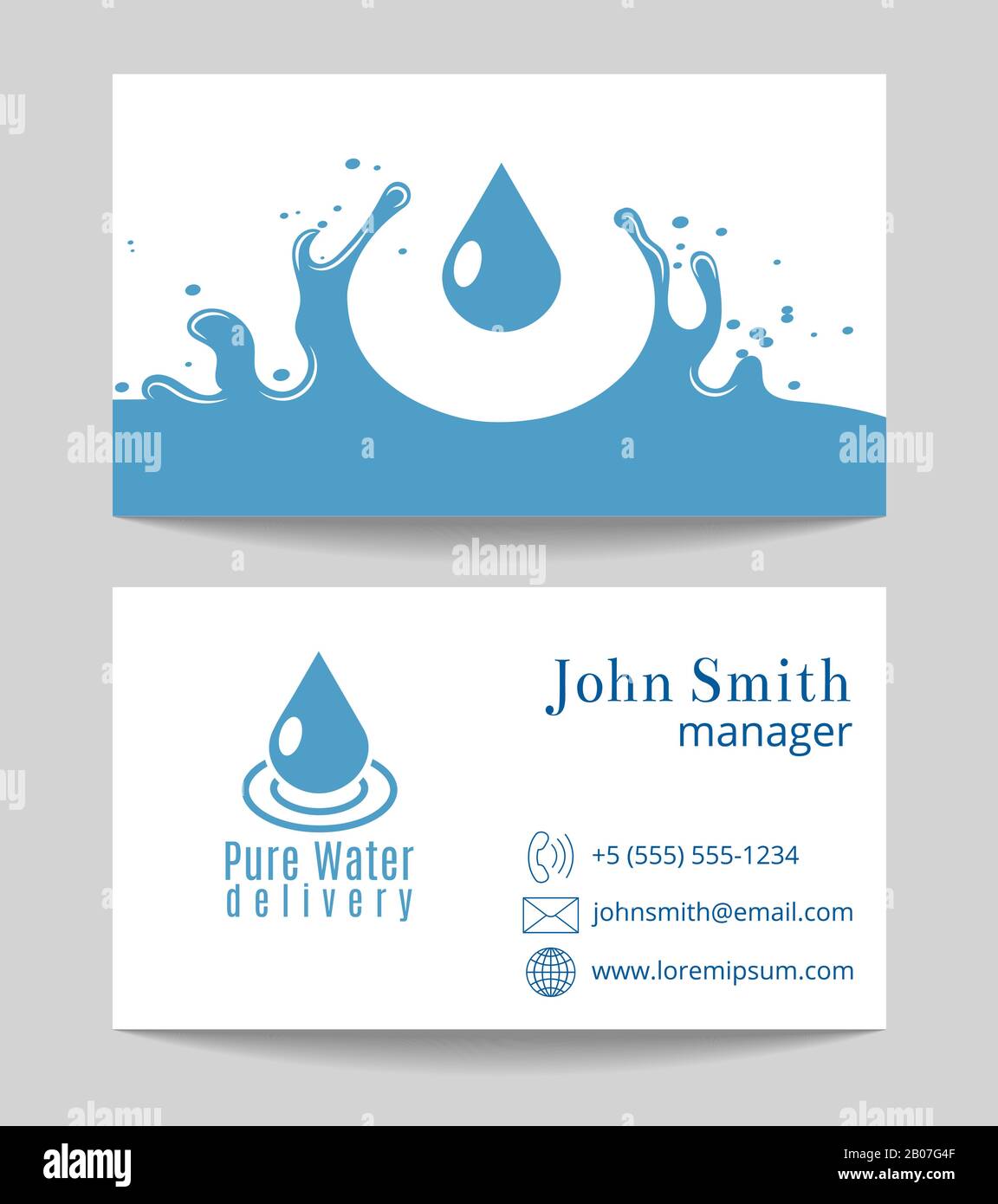 Pure water delivery business card both sides template. Vector ...
