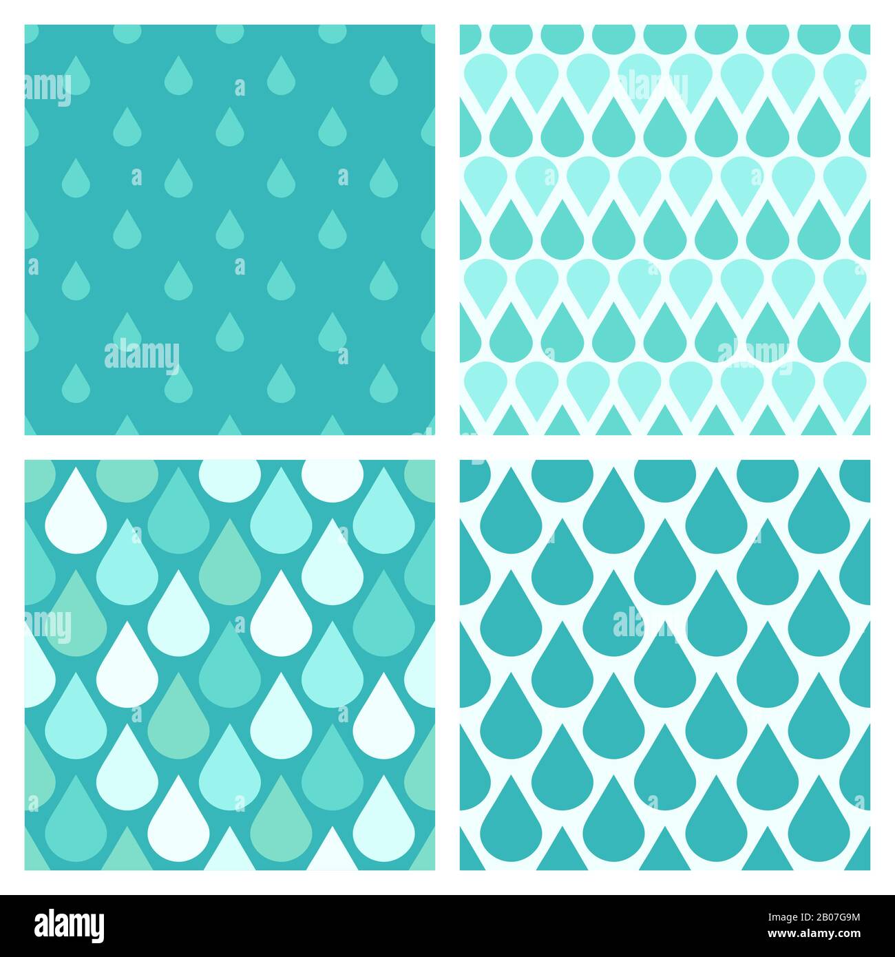 Set of turquoise vector water drops seamless patterns. Abstract rain ...