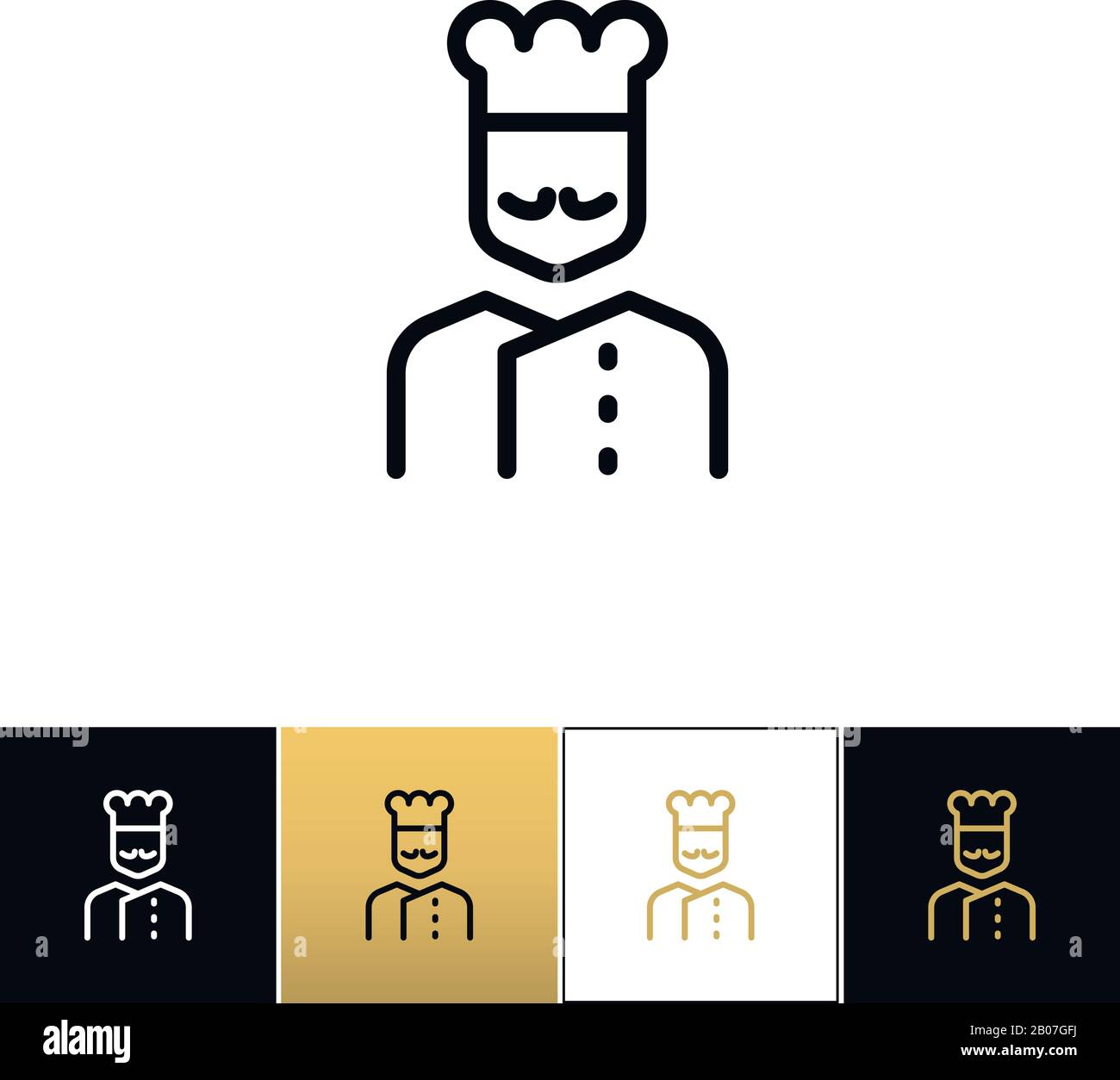 Cook line vector icon. Cook line program on black, white and gold ...