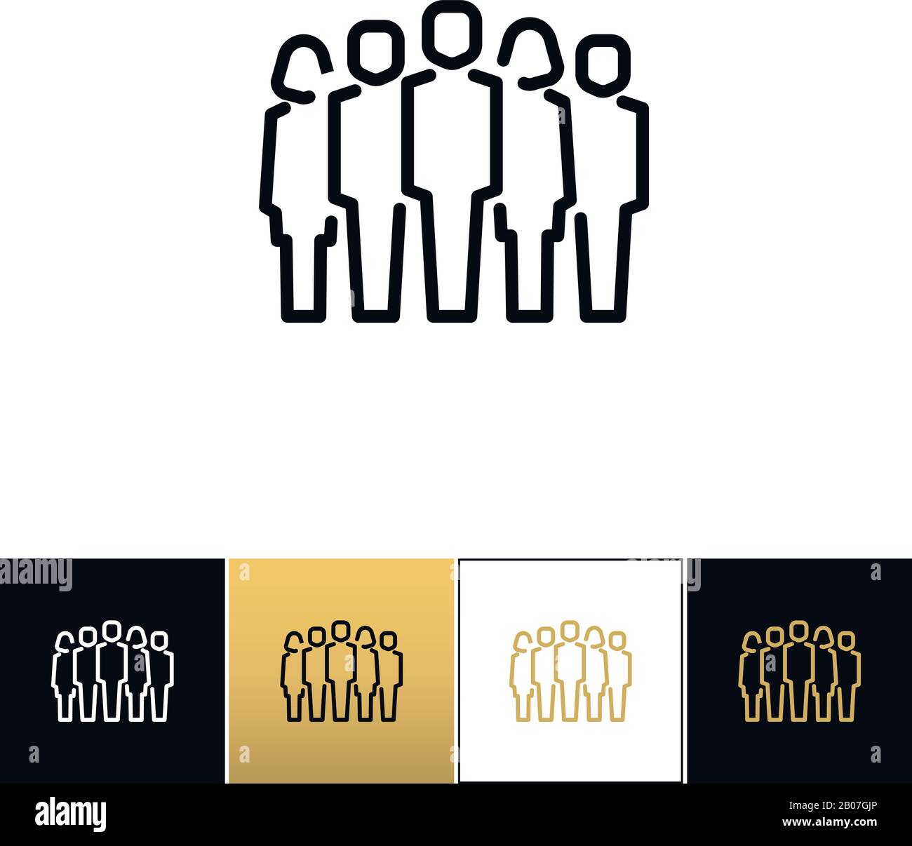 Staff group vector icon. Staff group program on black, white and gold ...