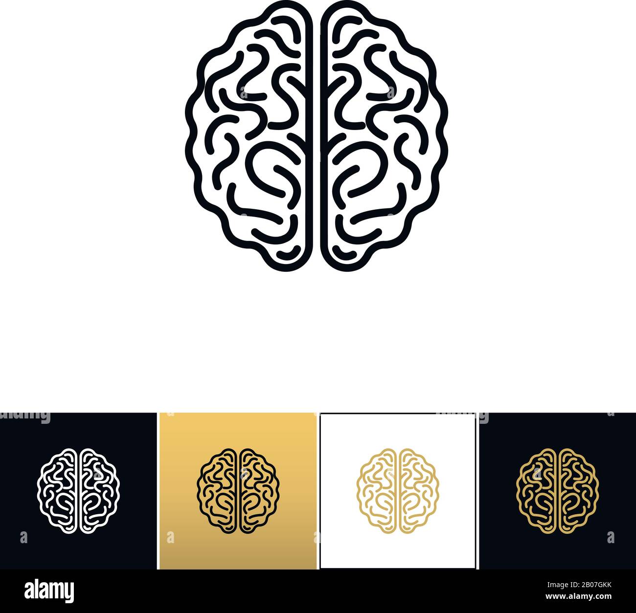 Brain vector icon. Brain program on black, white and gold background ...