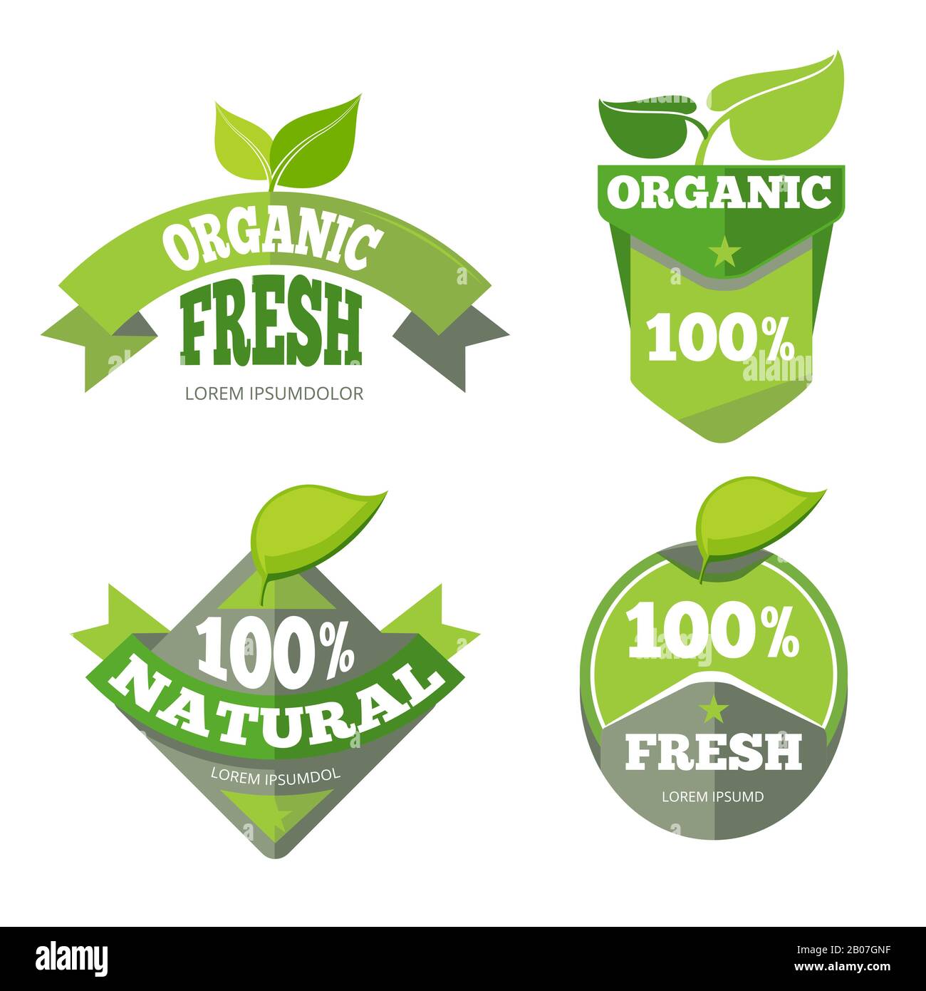 Natural green organic eco labels set. Bio sticker with leaf, vector ...