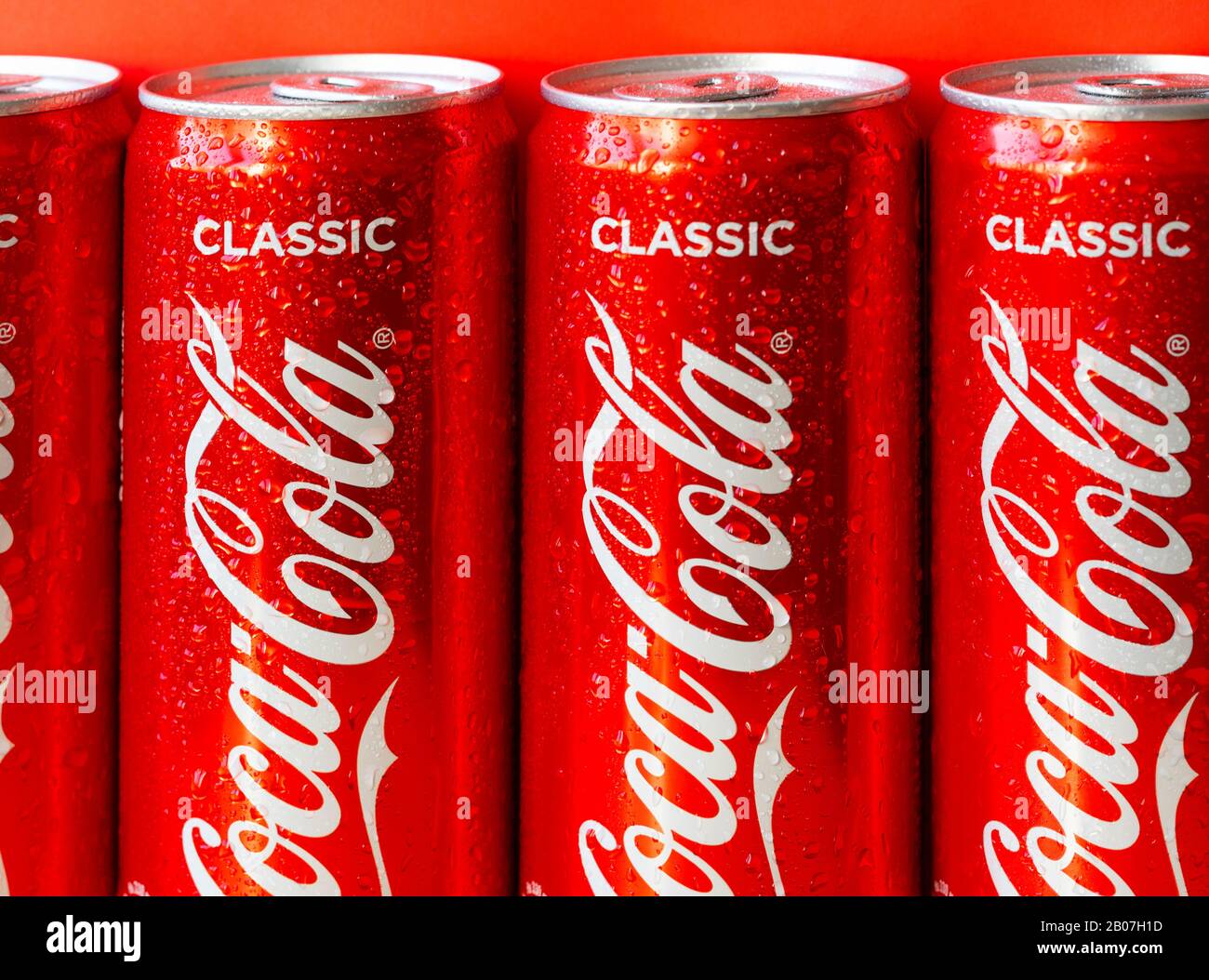 In this photo illustration Coke / Coca Cola cans covered with drops of ...