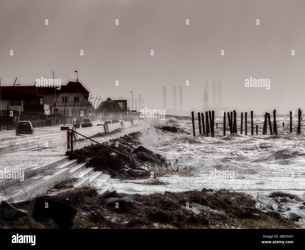 Beach promenade in Hjerting near Esbjerg in stormy Weather, Denmark ...