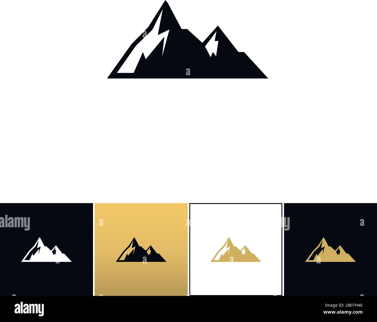 Mountains vector icon. Mountains program on black, white and gold ...