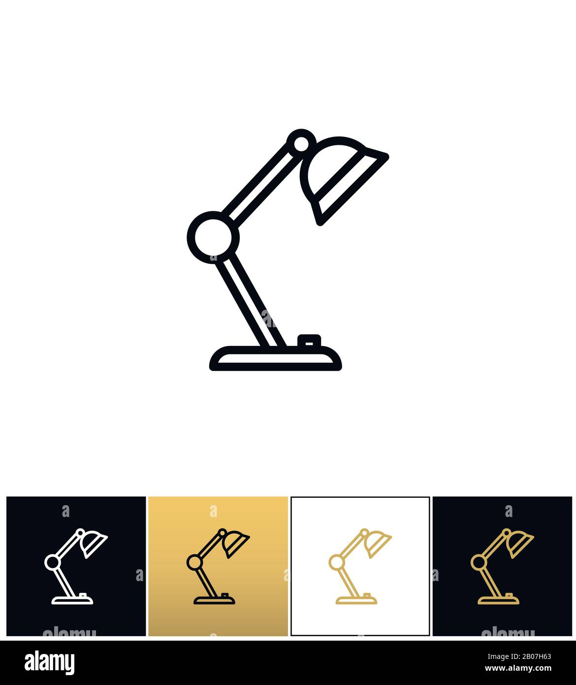 Table lamp sign or desk office lamp vector icons on black, white and ...