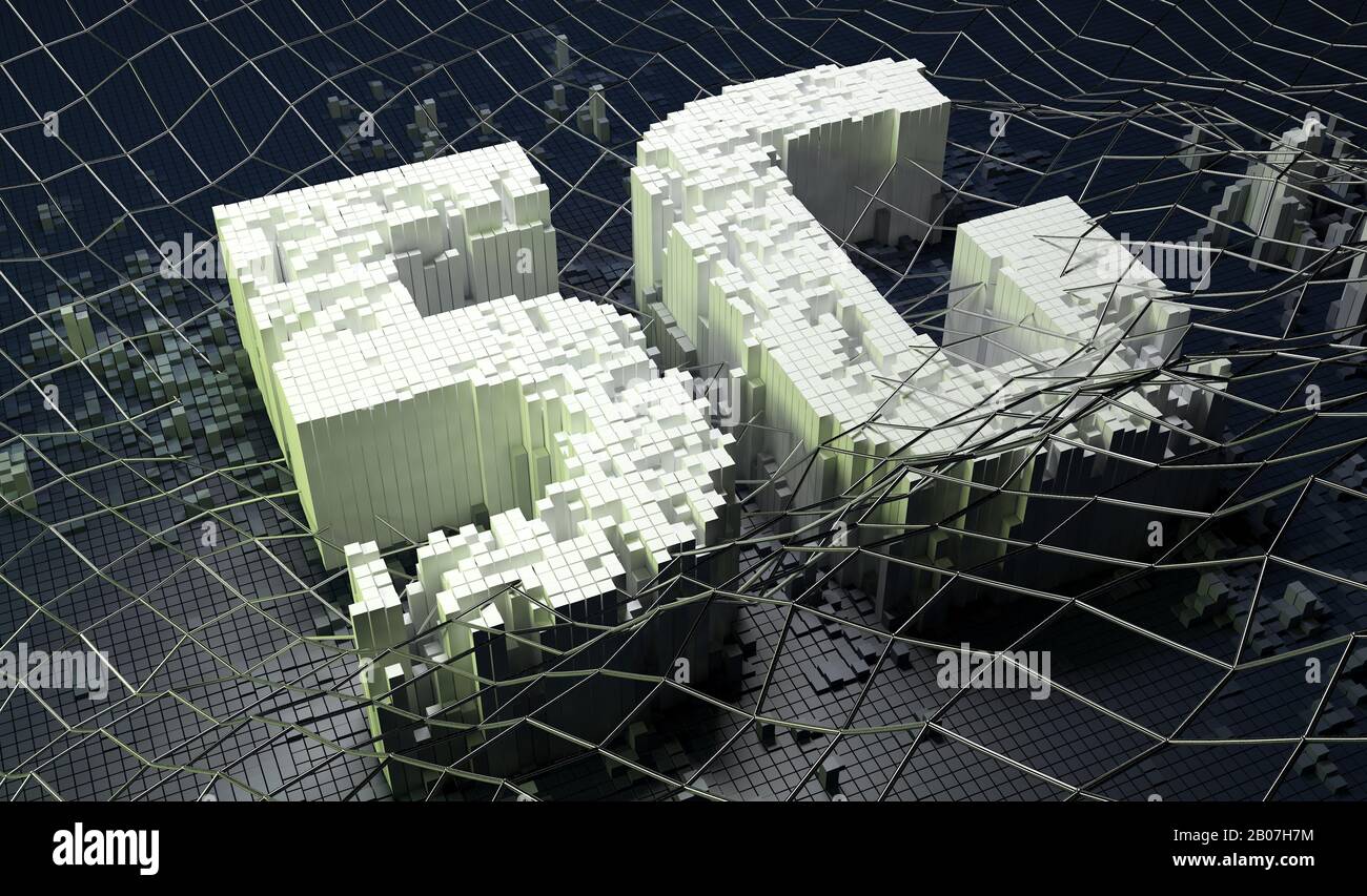 small boxes forming the 5G symbol on dark digital background. 3D ...