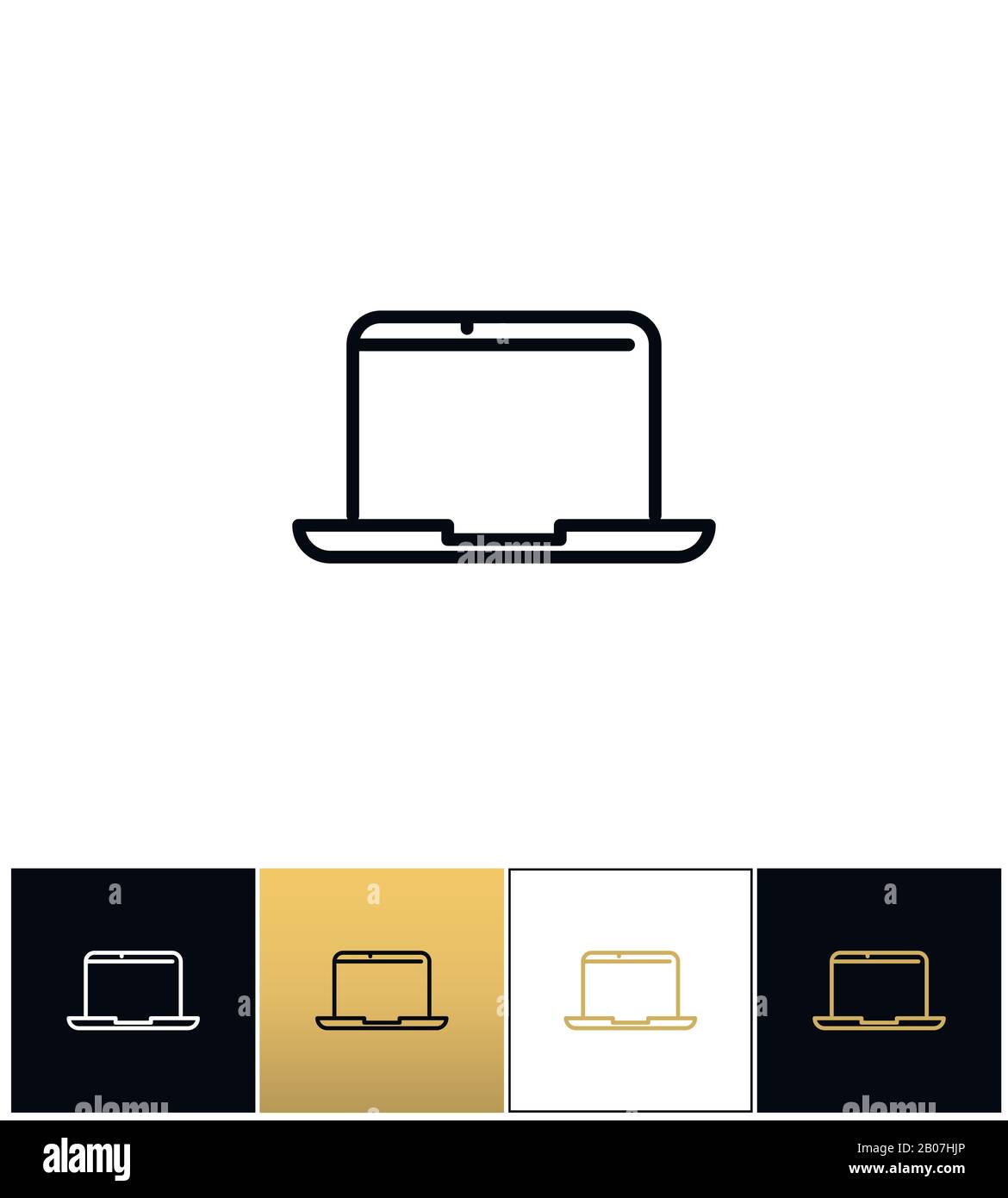 Laptop sign or modern outdoors computer vector icons on black, white ...