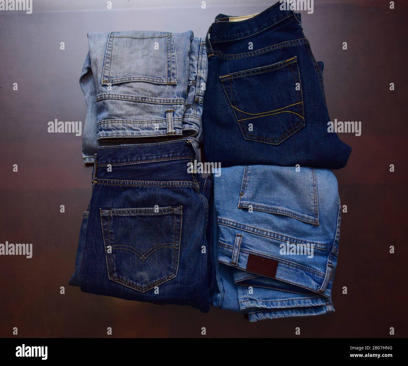 Set of Colorful shades of blue jeans trousers isolated in style light ...