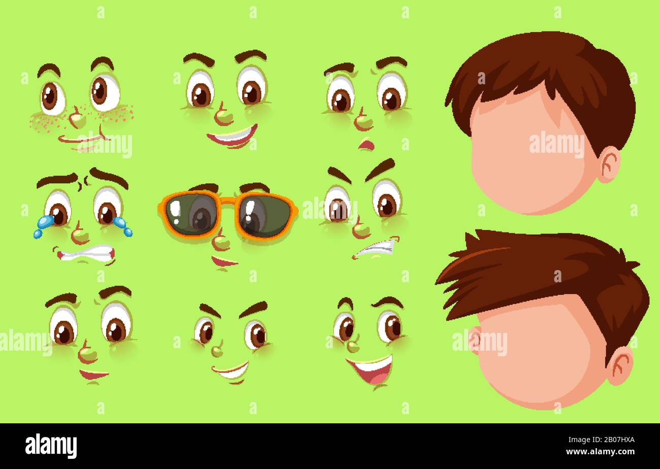 Set of human heads and different expressions on the face illustration ...