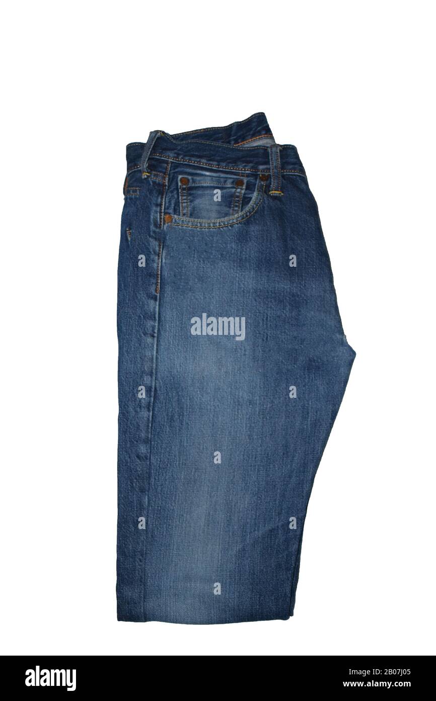 Set of Colorful shades of blue jeans trousers isolated in style light ...