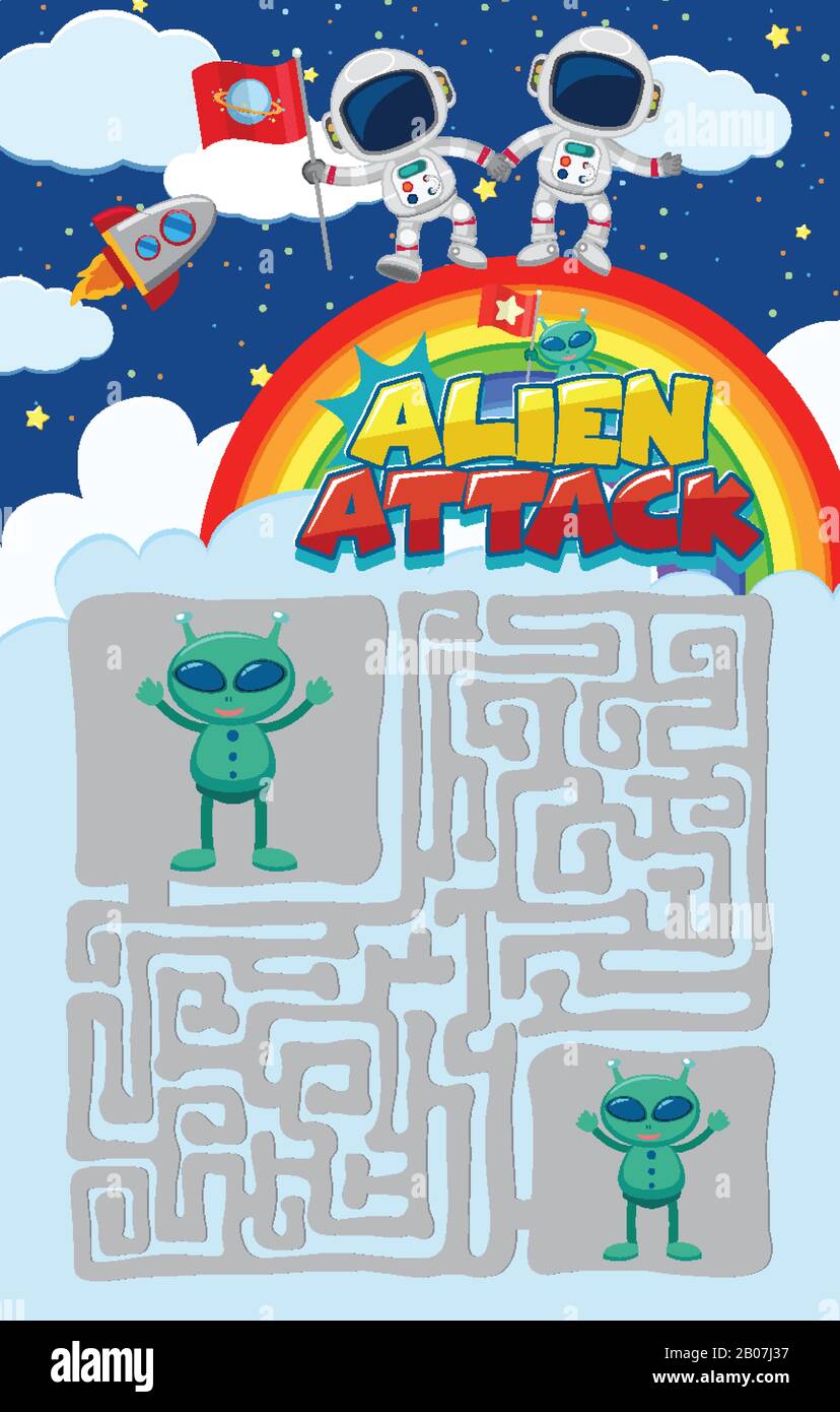Game template with astronauts and aliens in background illustration ...