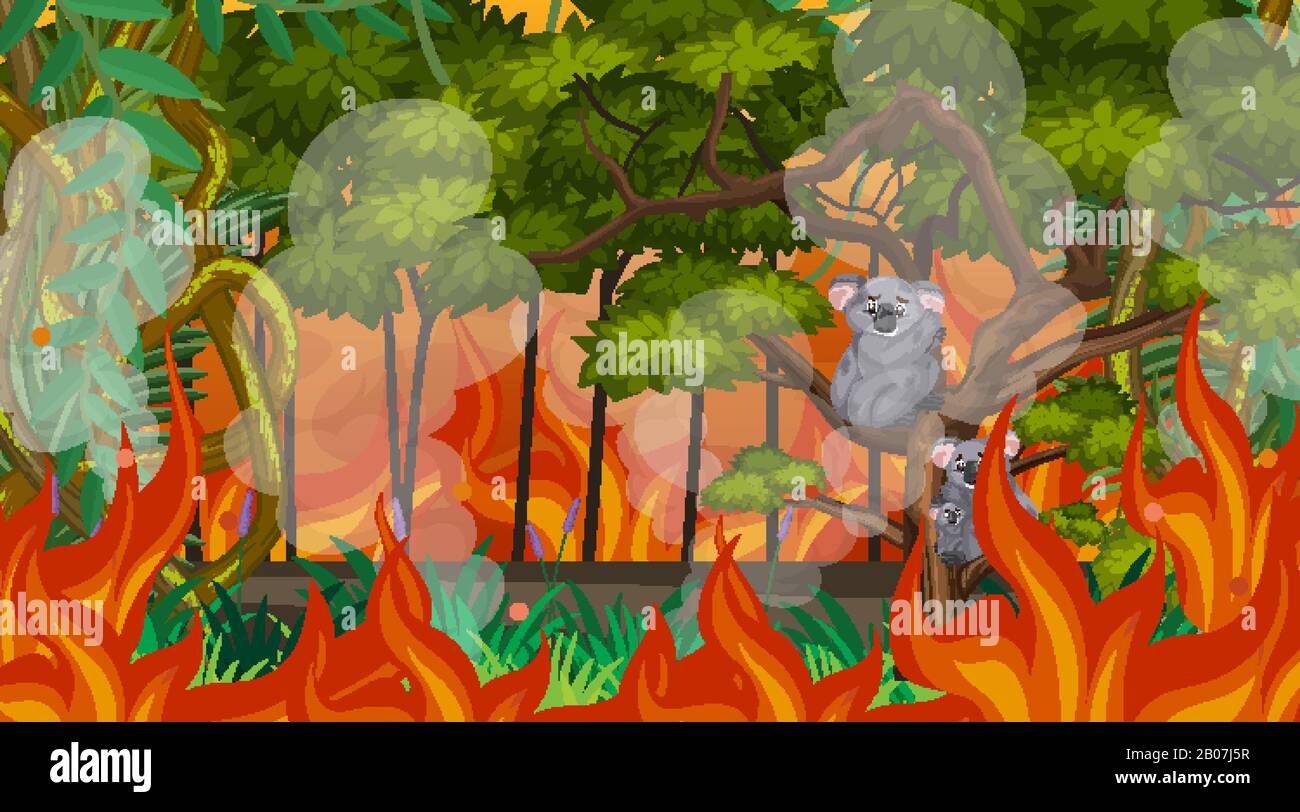 Scene with big wildfire in the forest illustration Stock Vector Image ...