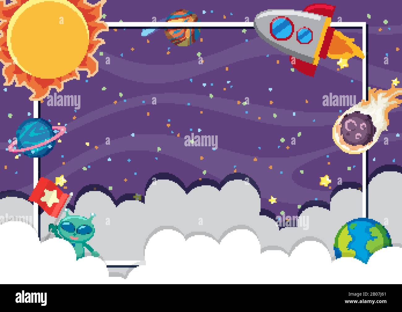 Frame template with solar system in background illustration Stock ...