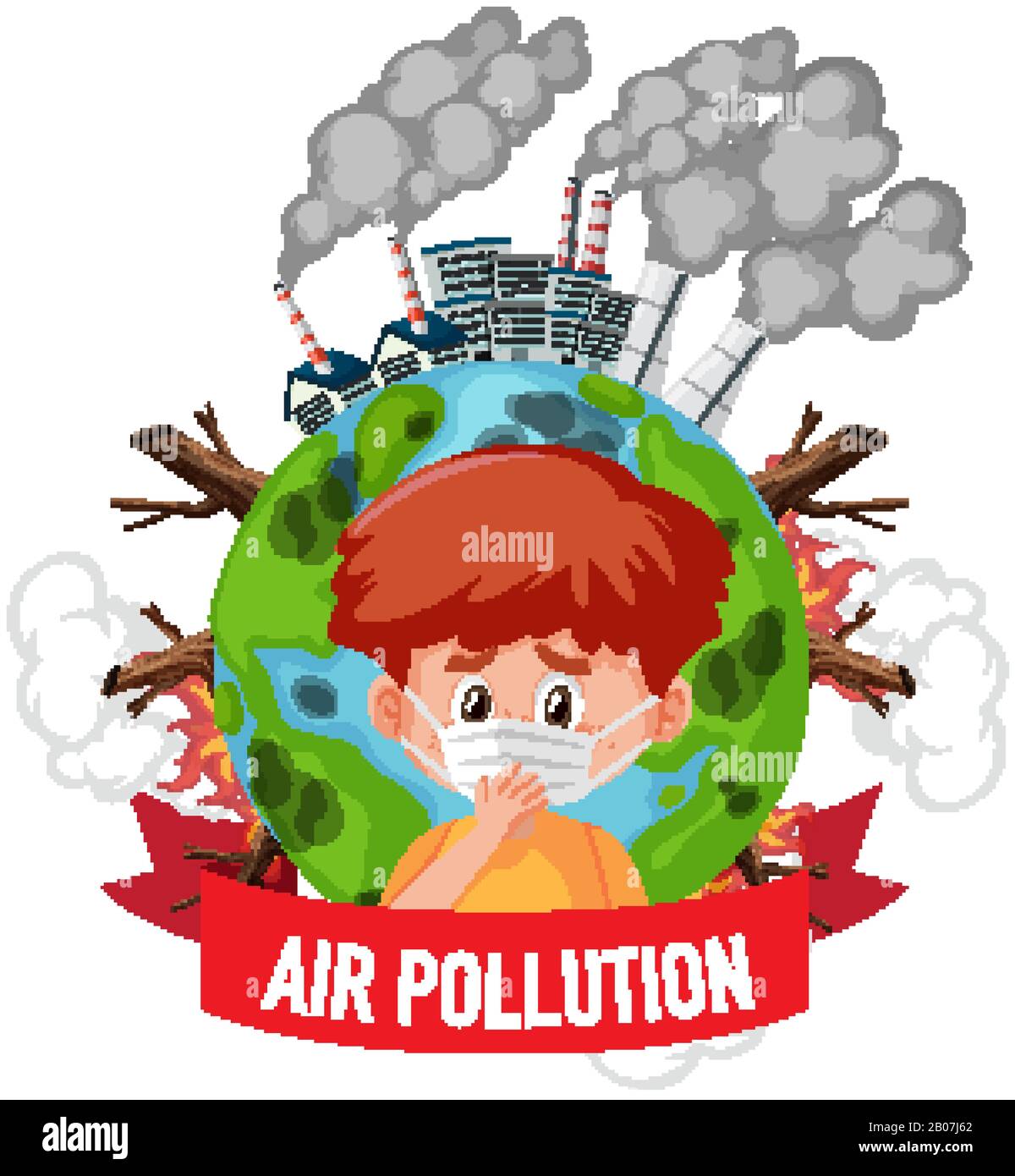 Poster design for stop pollution with boy wearing mask illustration ...