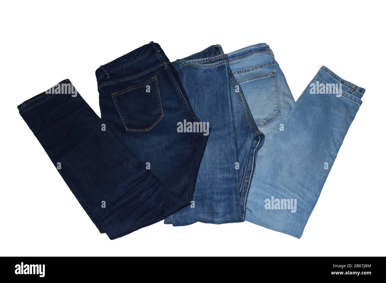 Set of Colorful shades of blue jeans trousers isolated in style light ...