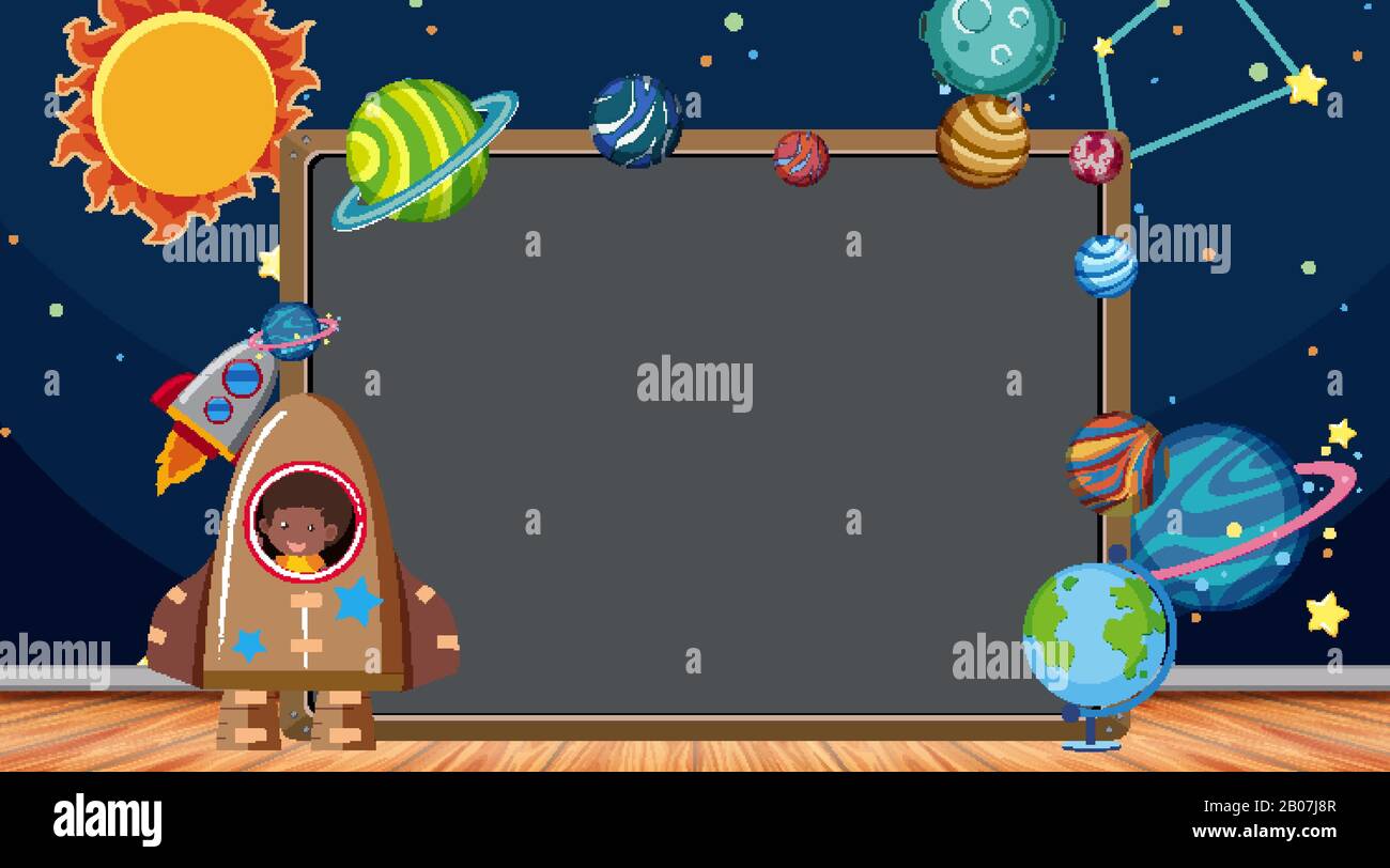 Border template with space theme in background illustration Stock ...