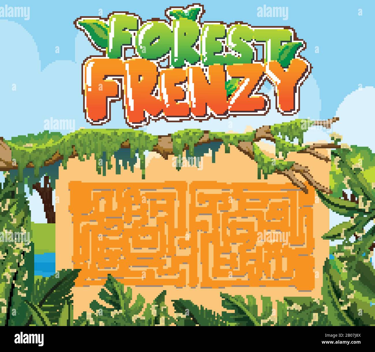 Game template for forest frenzy with maze in the forest illustration ...