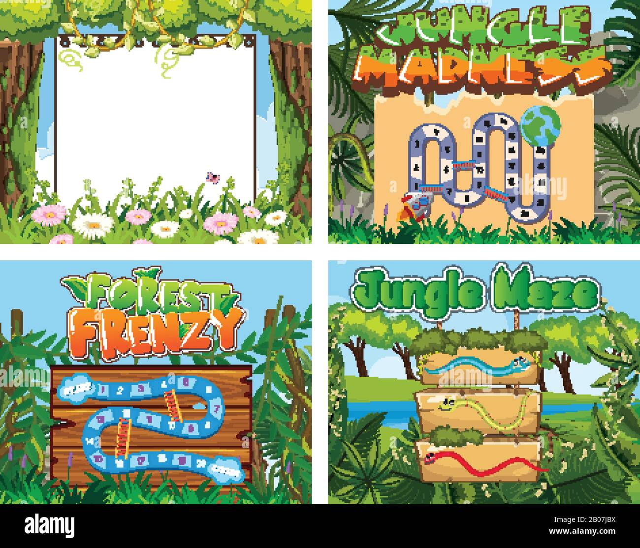 Game template with many trees in the jungle background illustration ...