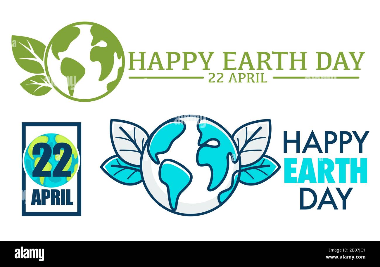 Earth day international holiday logo with leaves natural symbol vector ...