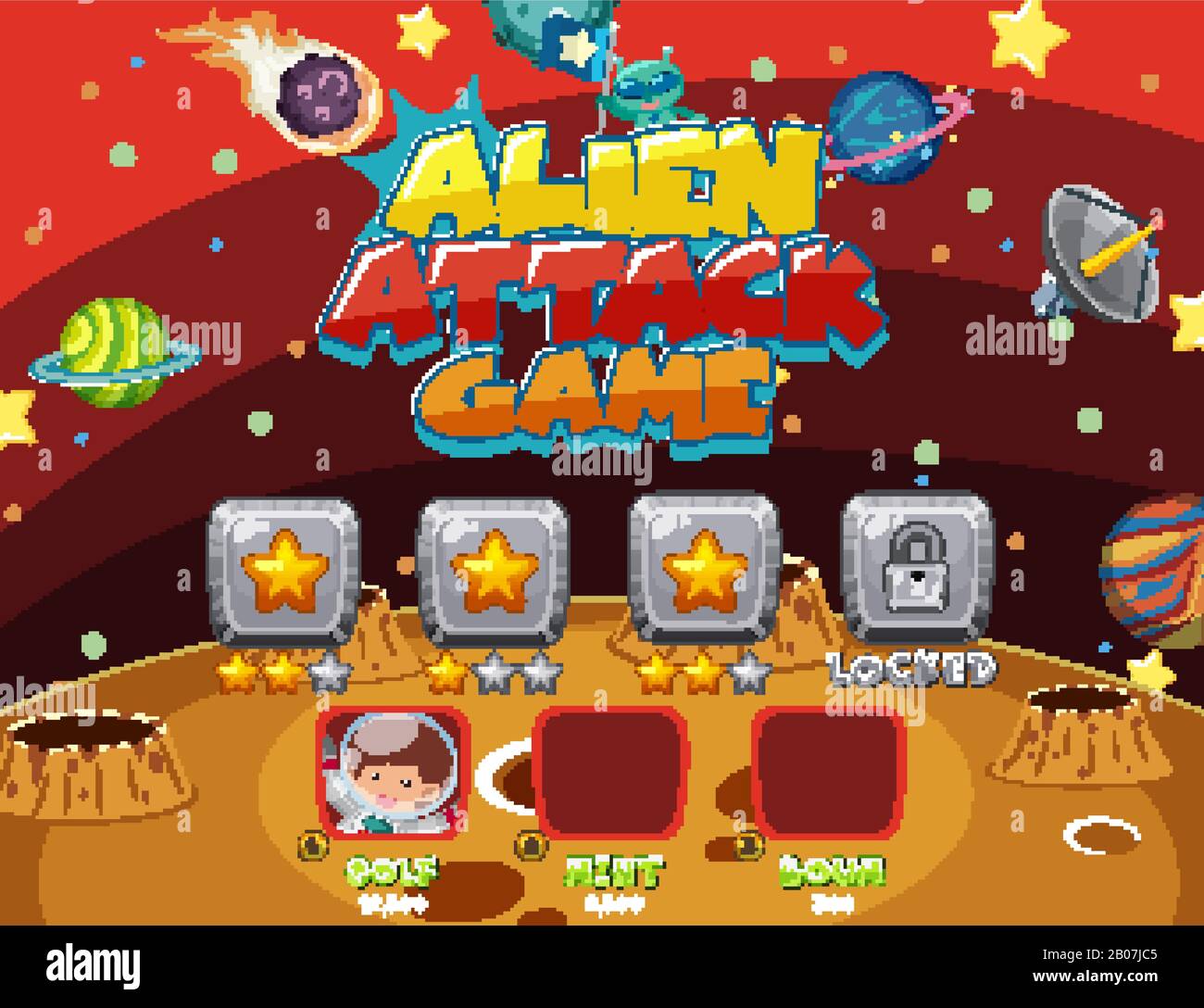 Screen template for computer game with alien attack theme illustration ...