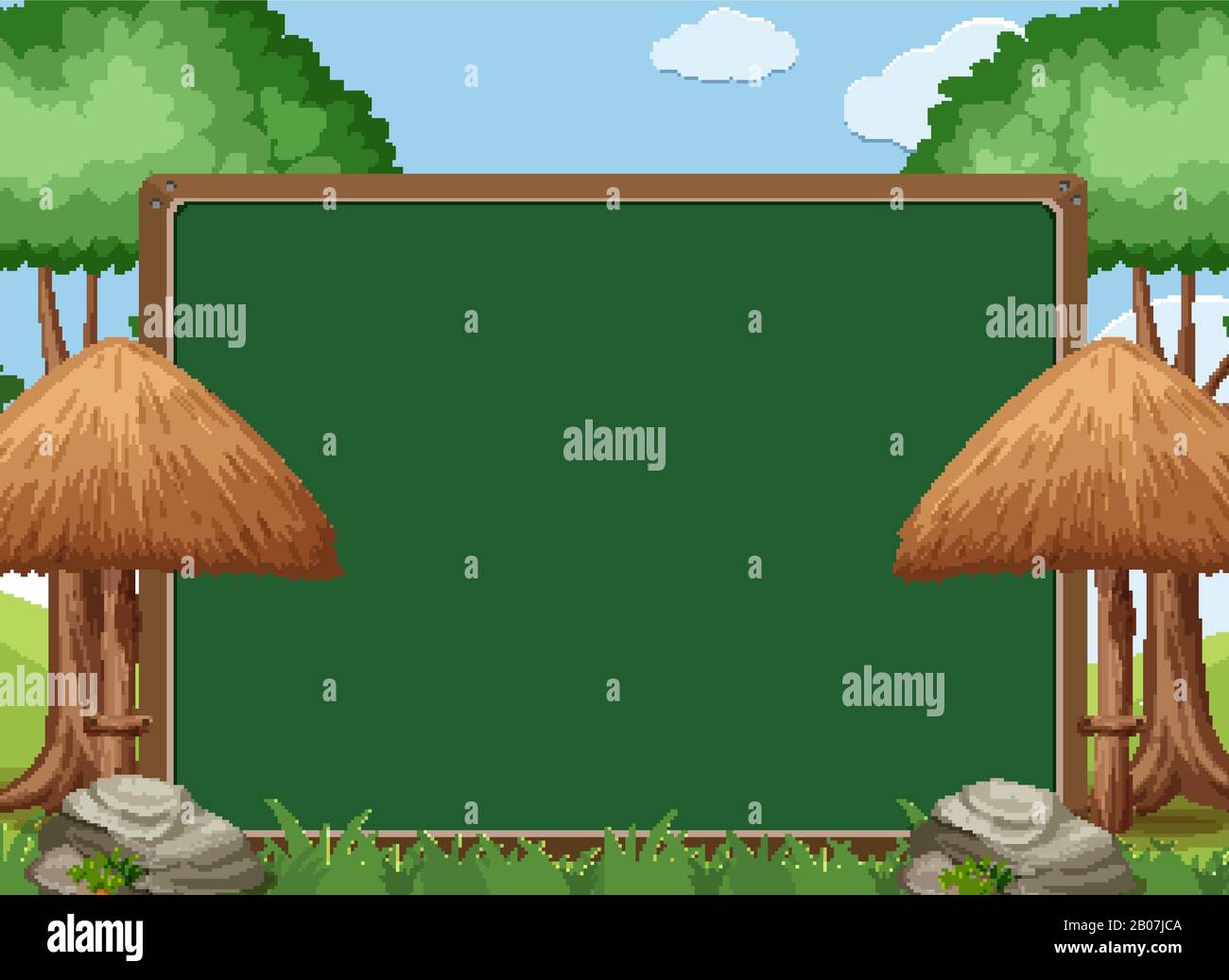 Board template design with green trees in the park background ...